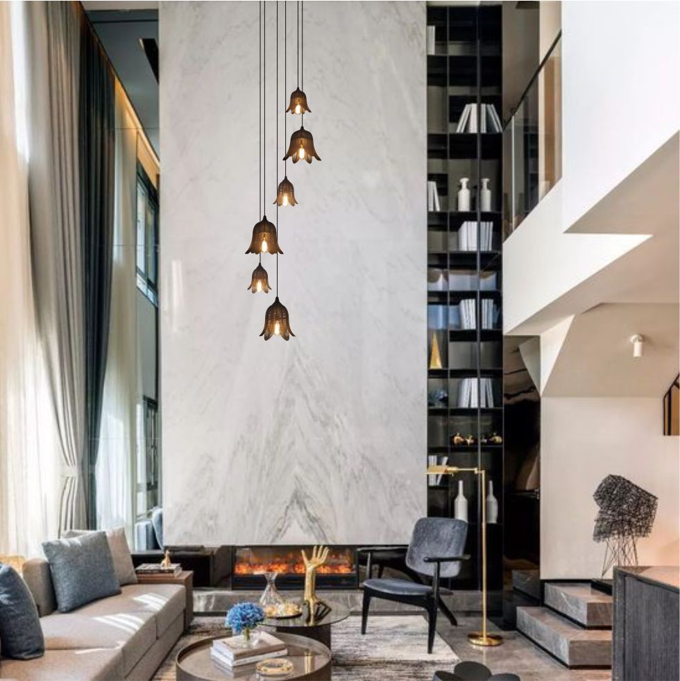 Lustre Pendente Para Sala Pé direito Alto Duplo SP-Flora Preto - Otago ...