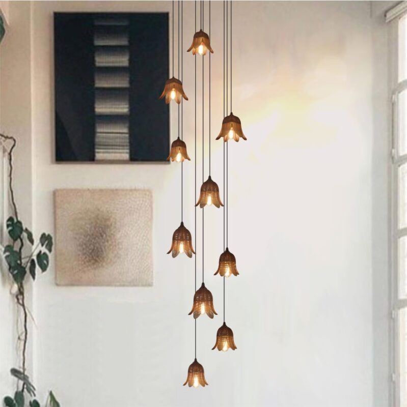 Lustre Pendente Para Sala Pé direito Alto Duplo Flora Preto - Otago ...